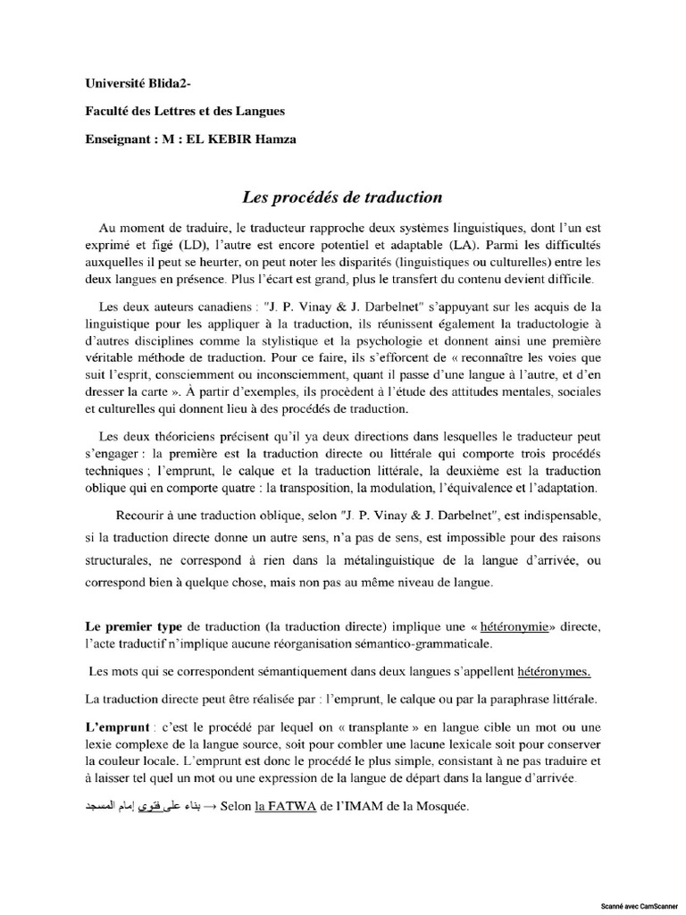 Les Procédés de Traduction | PDF