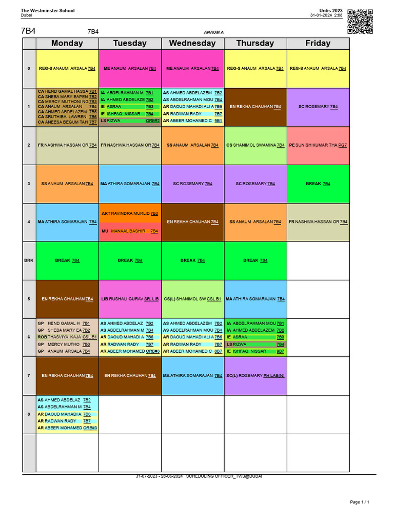 Monday Tuesday Wednesday Thursday Friday: Rekha Chauhan 7B4 | PDF