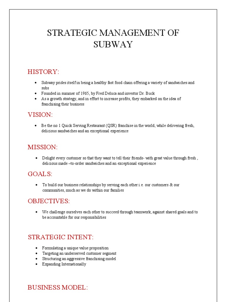 Strategic Management of Subway | PDF | Franchising | Fast Food Restaurants
