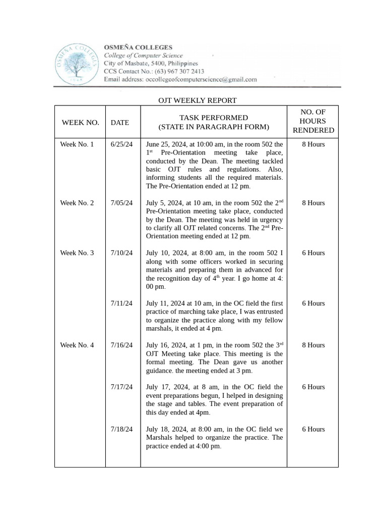OJT-WEEKLY-REPORT | PDF | Battles | Conflicts