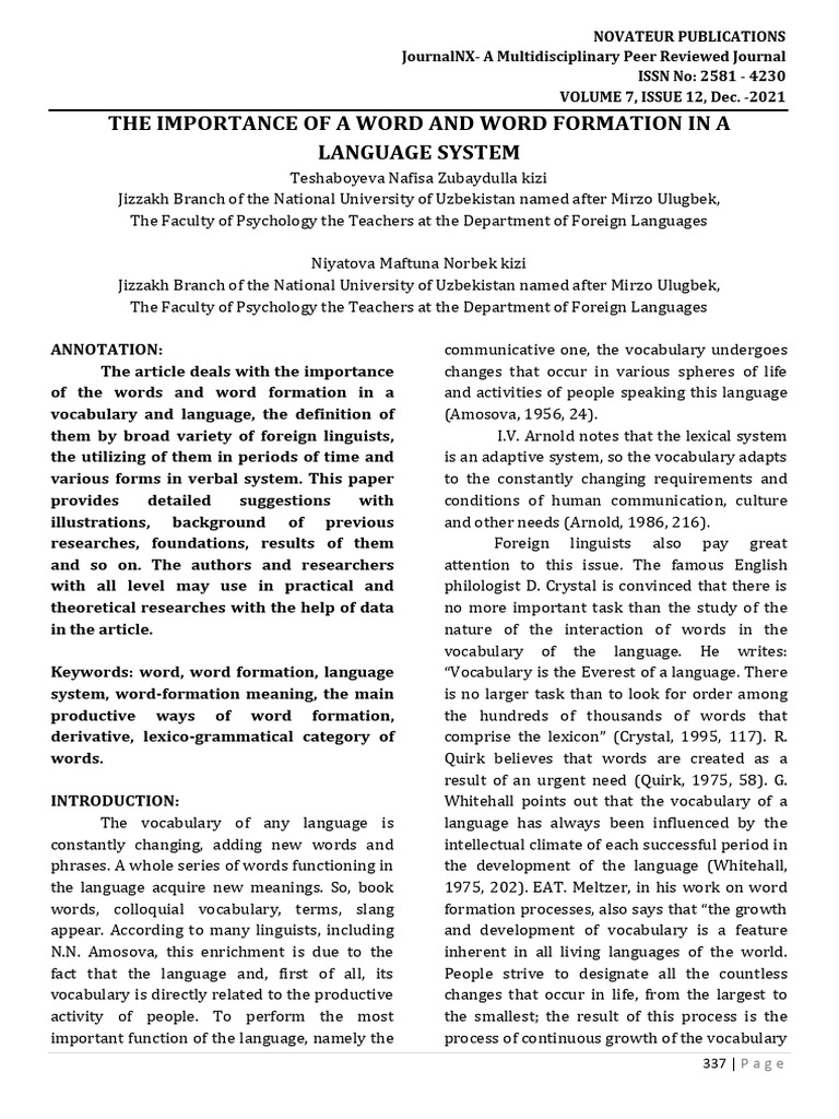 Importance of Word Formation in Language | PDF | Word | Linguistics
