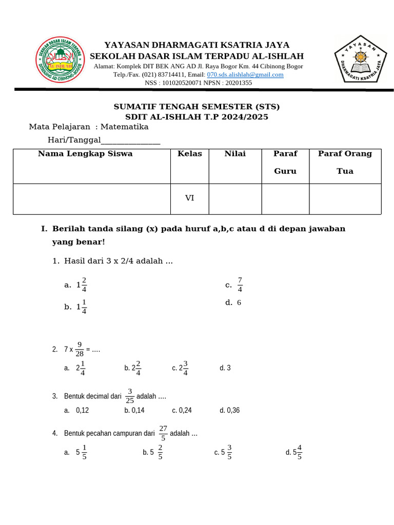 SOAL STS MATEMATIKA | PDF