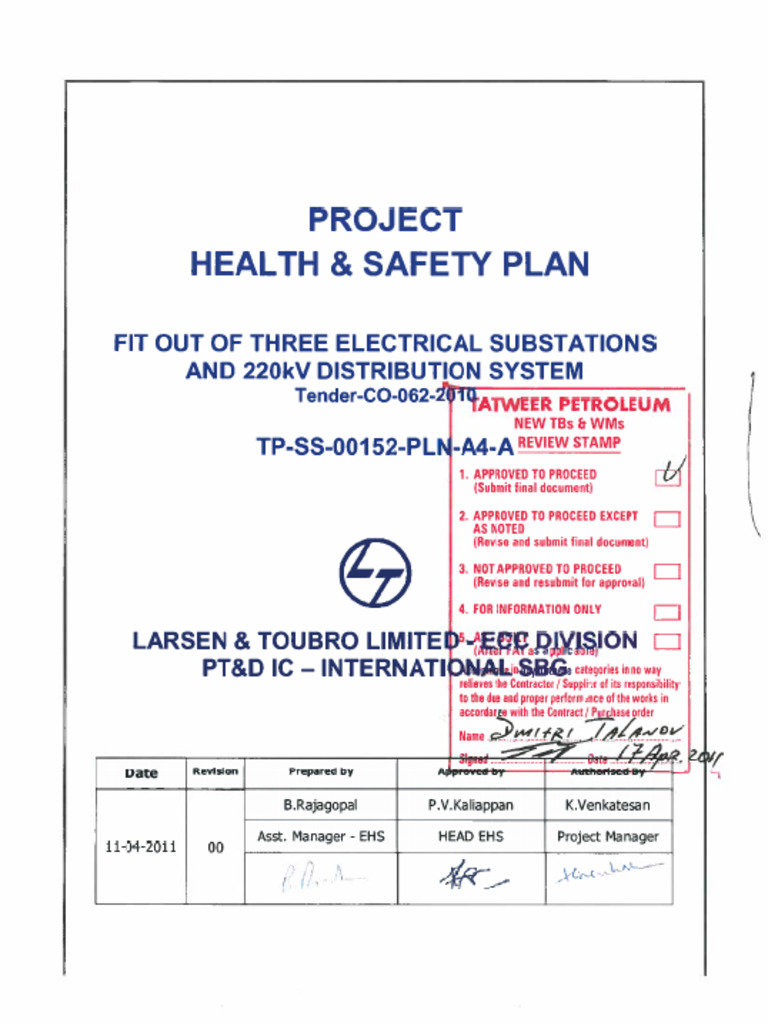 TP-SS-00152-PLN-A4-A Project Health Safety Plan | PDF | Electrical Substation | Occupational ...