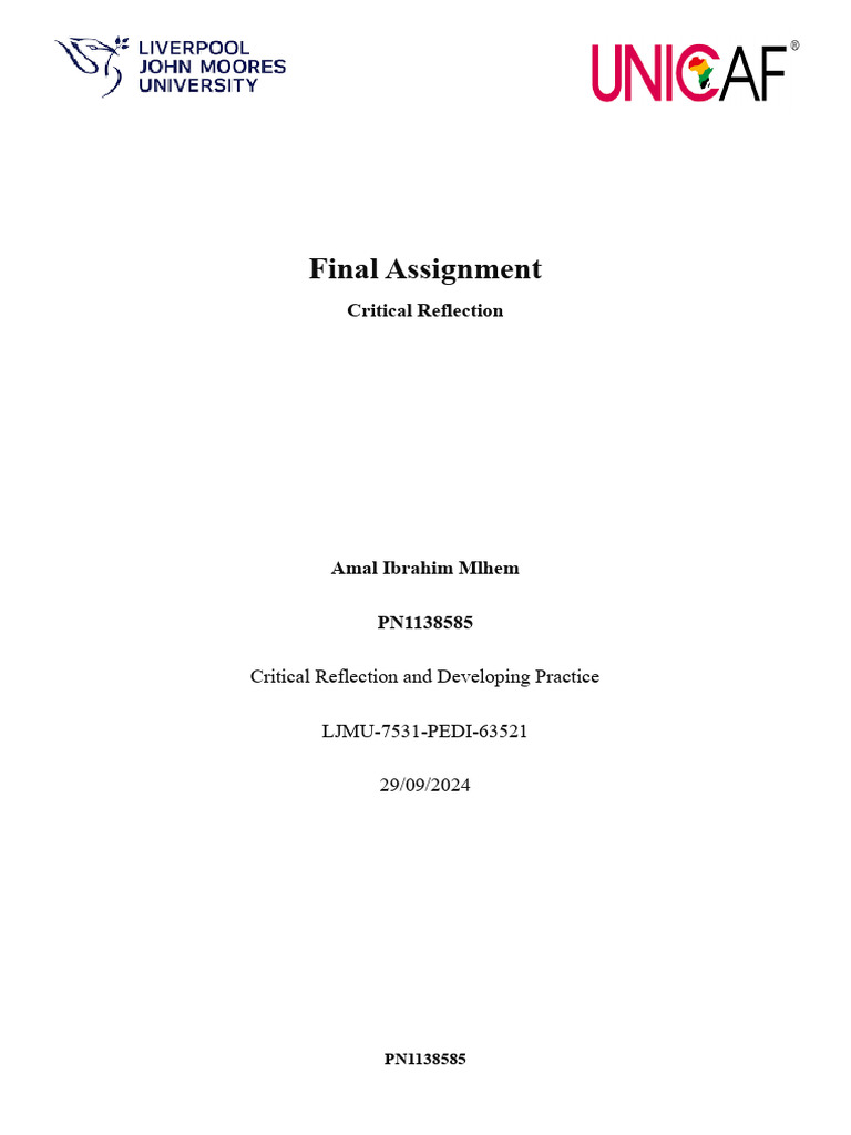 Amal Mlhem - Critical Reflection - FinalAssignment | PDF | Mentorship | Critical Thinking