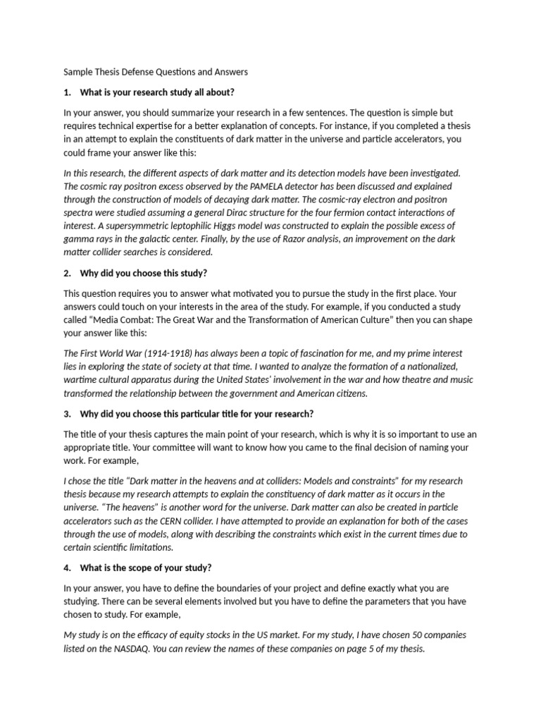 Sample Thesis Defense Questions and Answers | PDF | Matter | Cosmic Ray