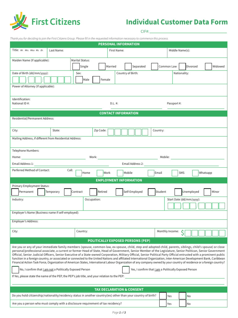 Individual Customer CIF Data Form 01112023 | PDF