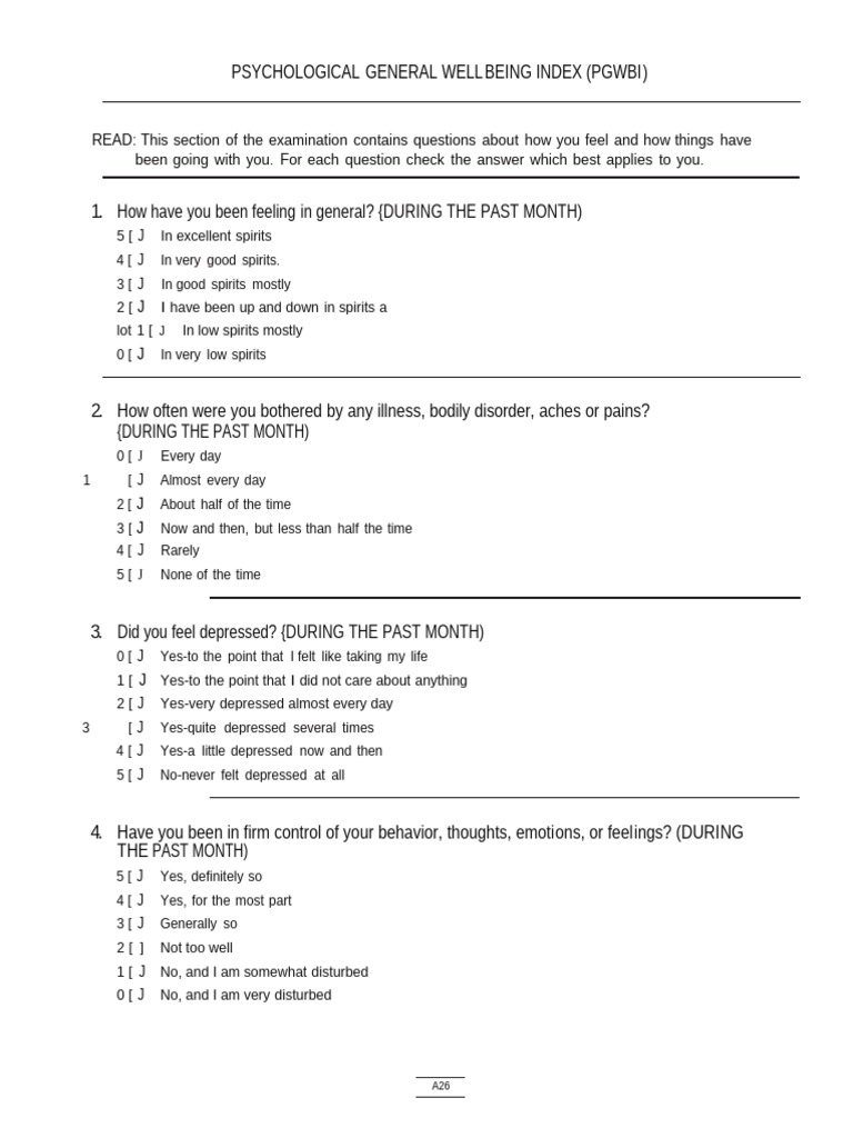 Psychological Well-Being Inventory | PDF | Behavioural Sciences ...