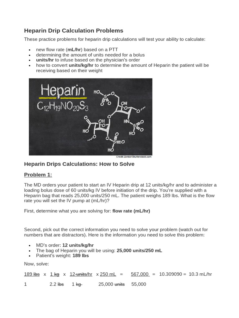 Heparin Drip Calculation Problems | PDF | Intravenous Therapy | Medical ...