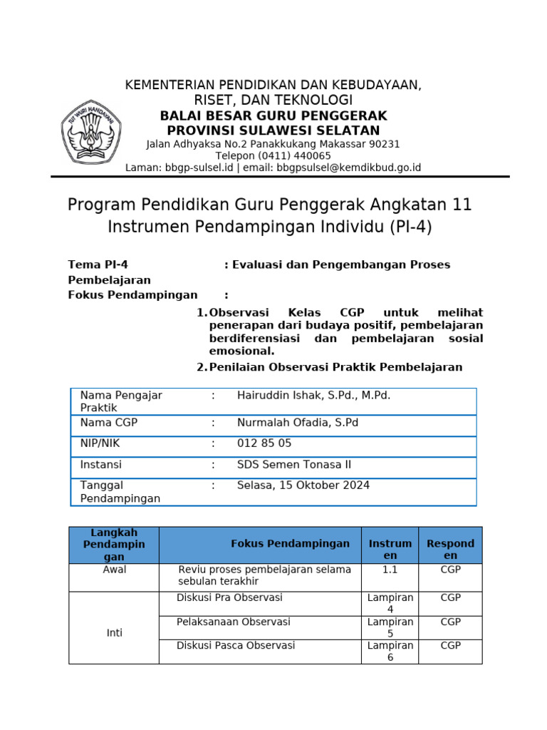 Instrumen Pendampingan Individu 4 | PDF