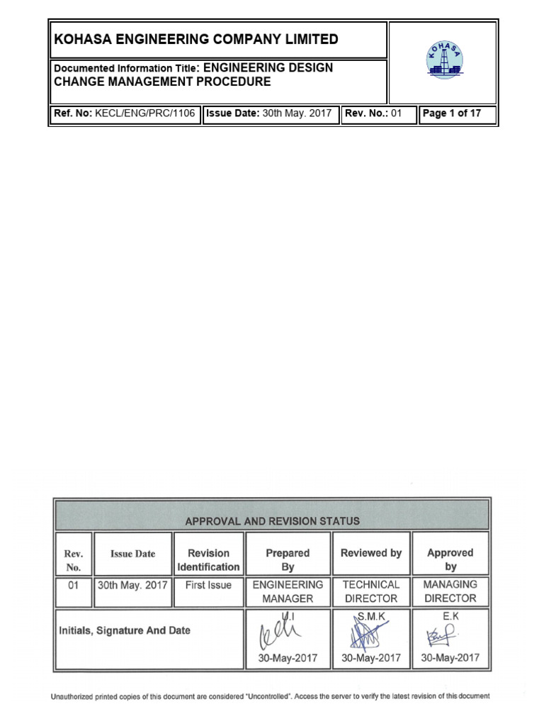 ENGINEERING DESIGN CHANGE MGT. PROCEDURE - KECL PRC 1106 - Rev. 01 ...