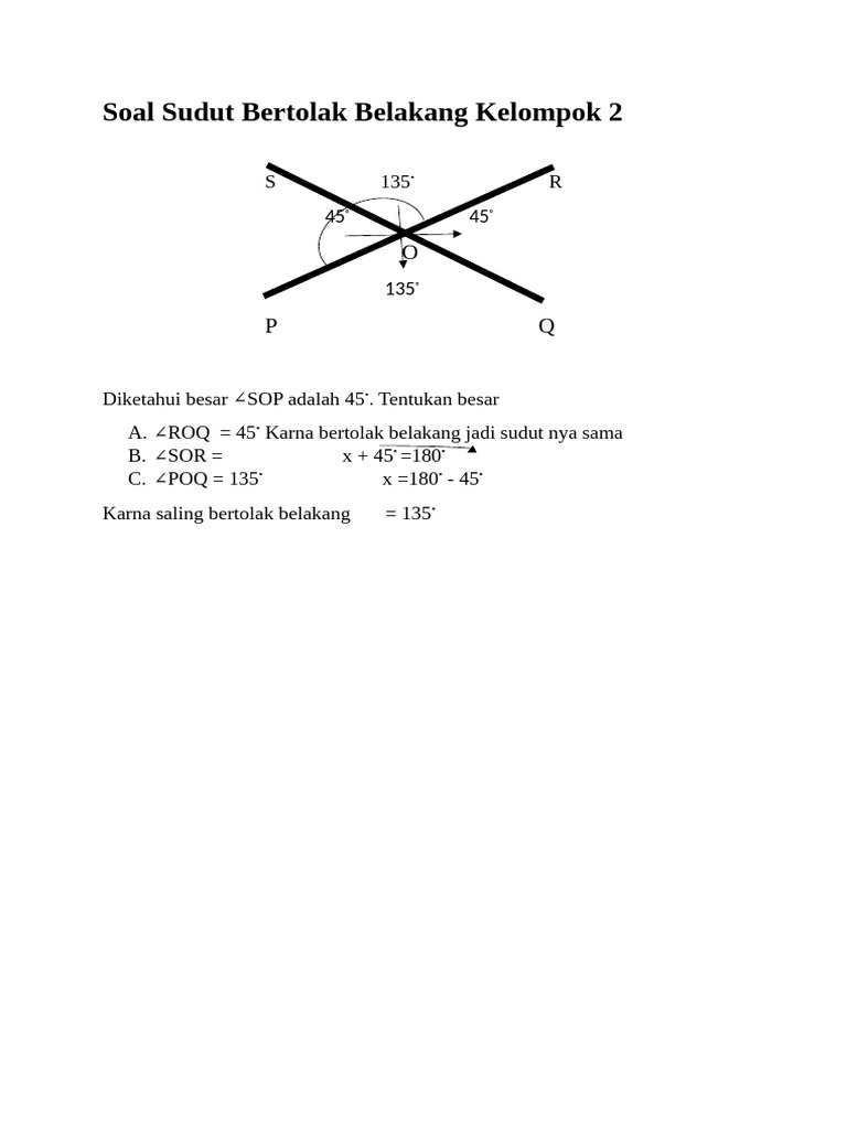 Soal Sudut Bertolak Belakang Kelompok 2 | PDF