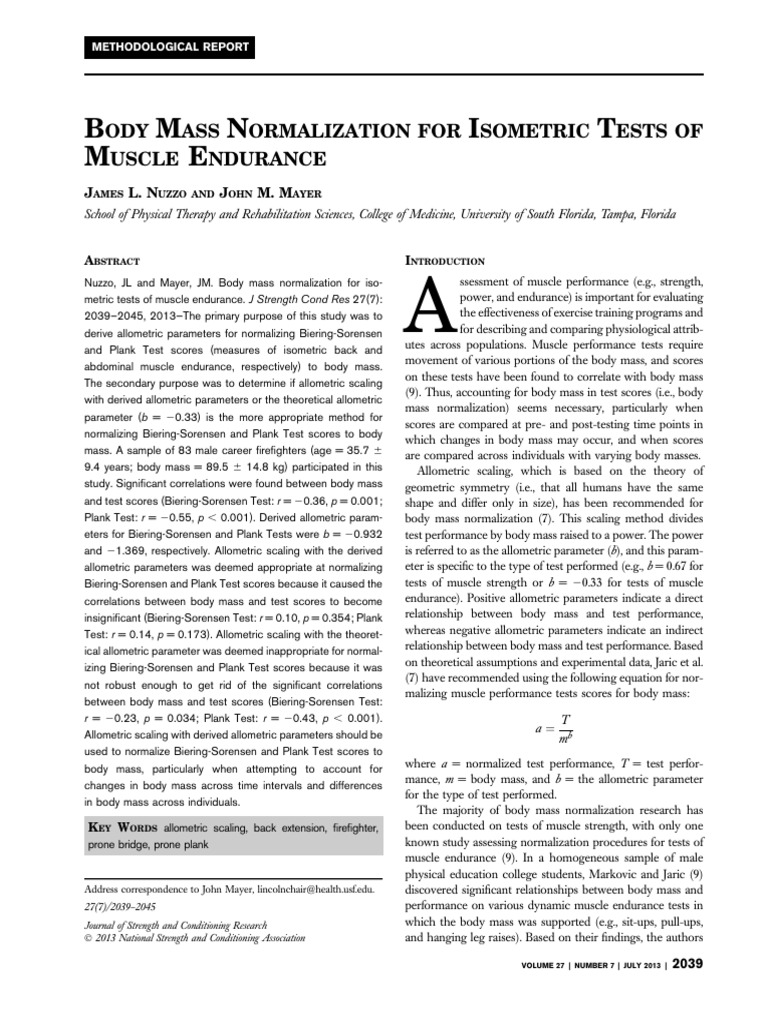 Body Mass Normalization For Isometric Tests Of.36 | PDF | Student's T ...
