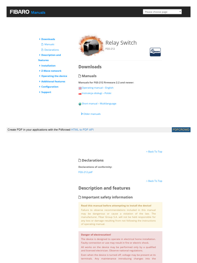Manuals Fibaro Com Relay Switch | PDF | Switch | Fuse (Electrical)