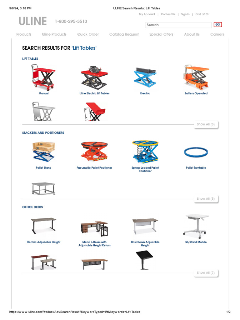 ULINE Search Results - Lift Tables | PDF | Manufactured Goods