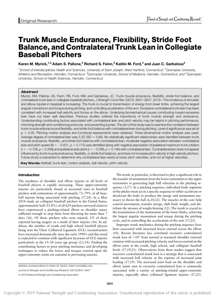 Trunk Muscle Endurance, Flexibility, Stride Foot.8 | PDF | Pitcher | Elbow