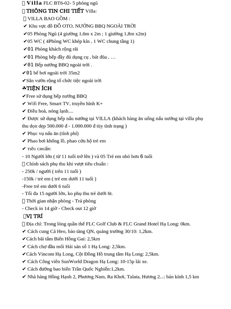 Thông Tin Villa FLC BT6-02 | PDF