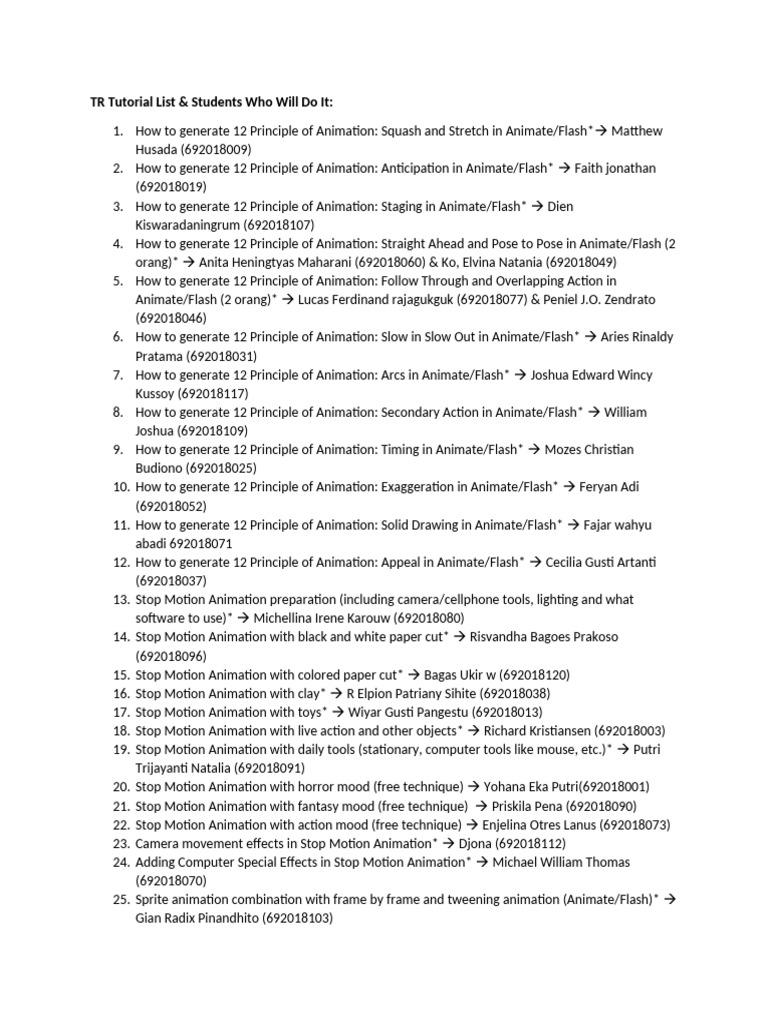 Animation Tutorial List for Students | PDF | Computer Animation ...