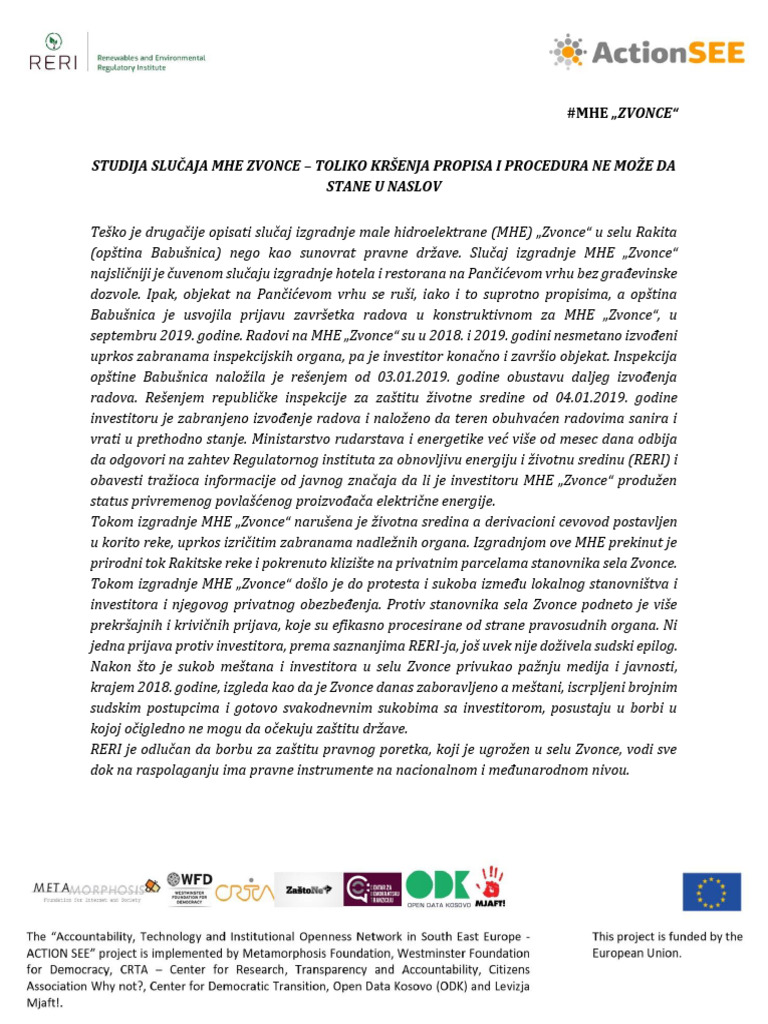 Studija Slucaja MHE Zvonce | PDF