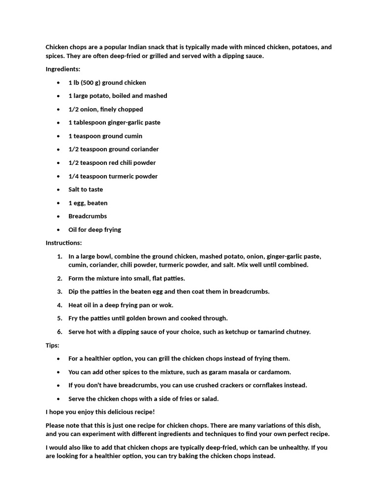 Chicken Chop | PDF | Cooking, Food & Wine | Wellness