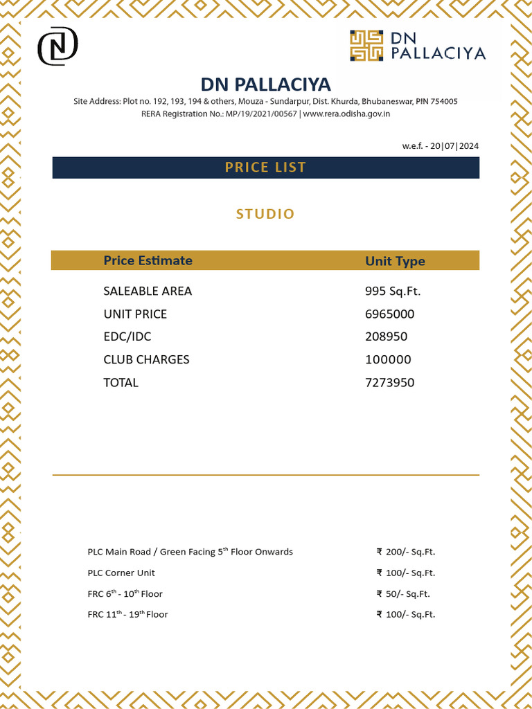 12- Studio Price List 200724 Without GST_2024 | PDF | Taxation | Economies