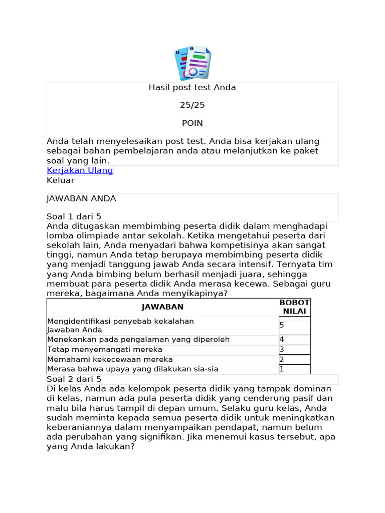 Hasil Post Test Anda | PDF
