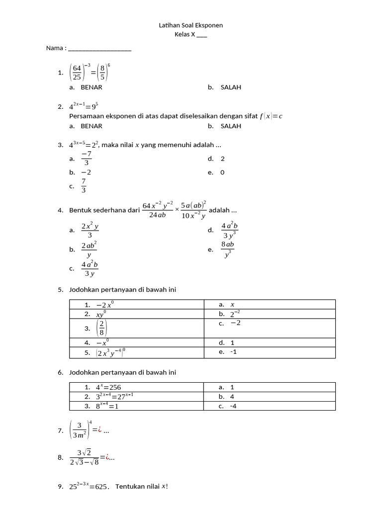 Latihan Soal Eksponen Kelas X | PDF | Metode & Bahan Ajar