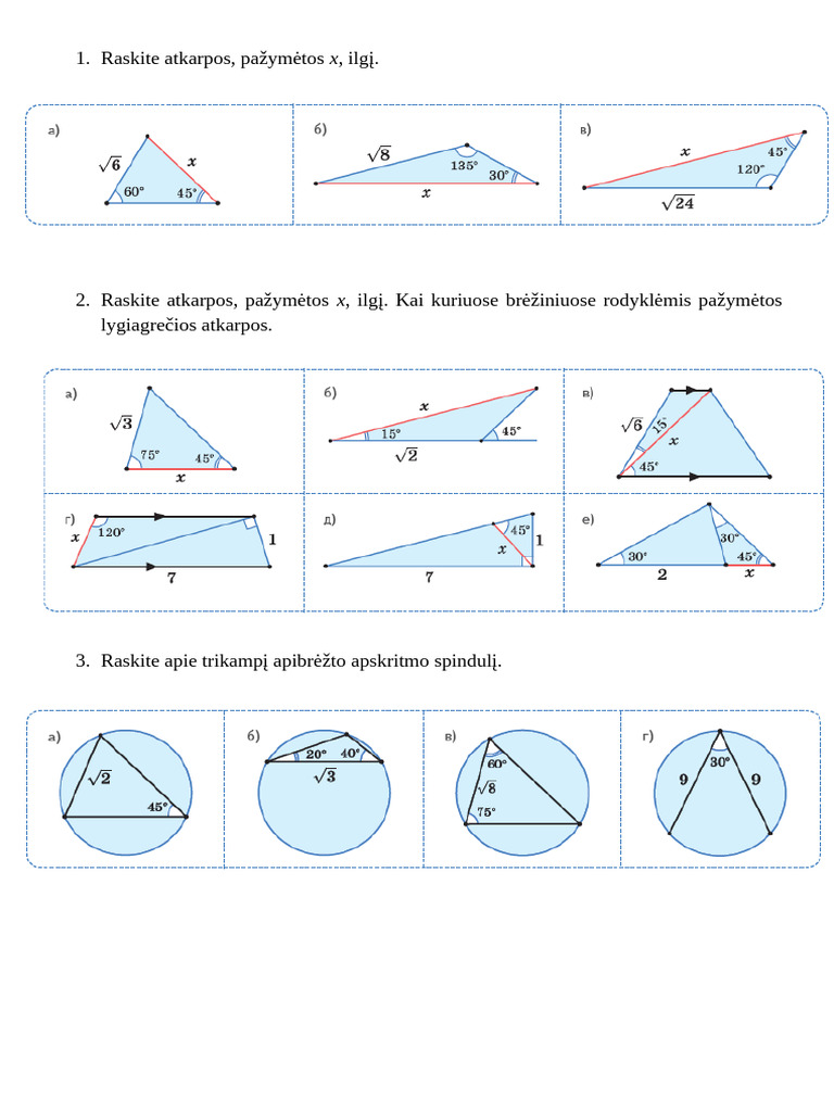 Sinusu Ir Kosinusu Teorema Uzdaviniai Su Breziniais | PDF