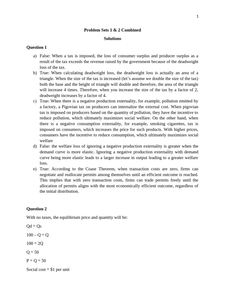 Problem Sets 1 | PDF | Externality | Economic Surplus Problem Sets 1 | PDF | Externality | Economic Surplus