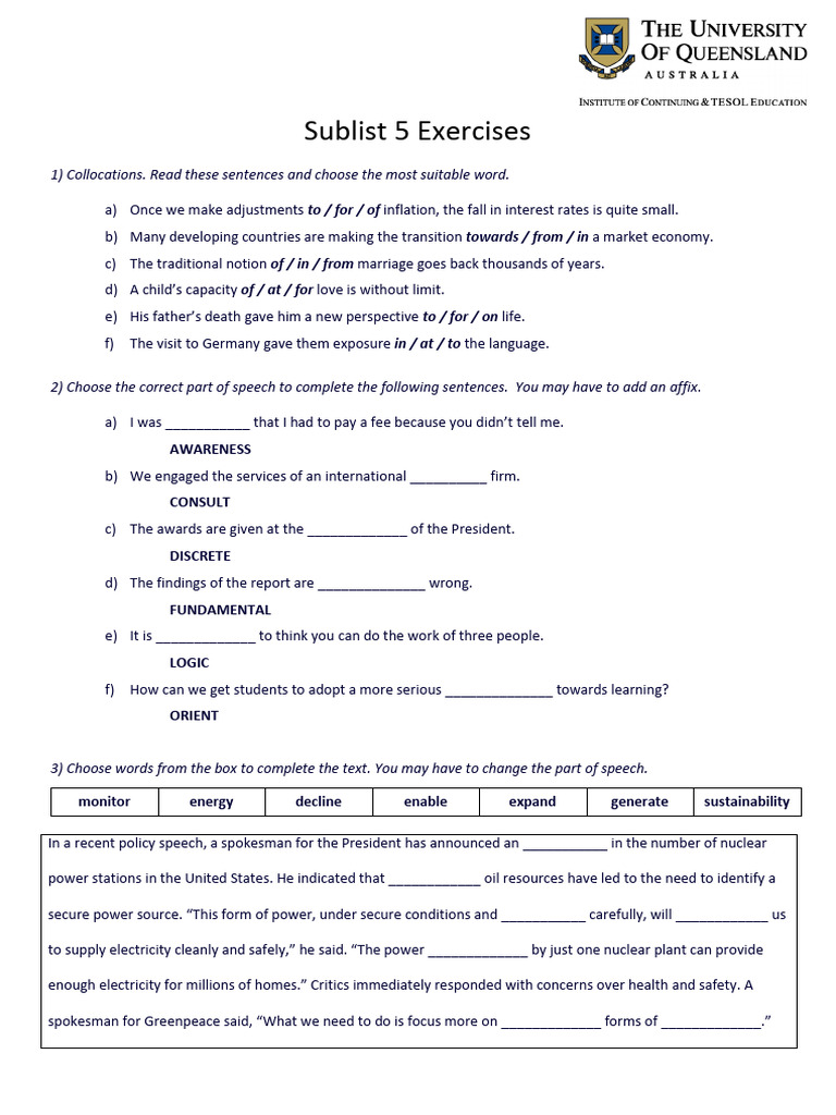 Academic Vocabulary Exercises Guide | PDF | Sustainability | Economies