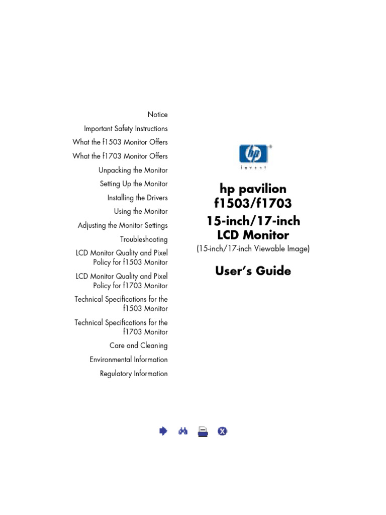 User Manual HP Pavilion LCD Monitor F1703 | PDF | Computer Monitor | Pixel
