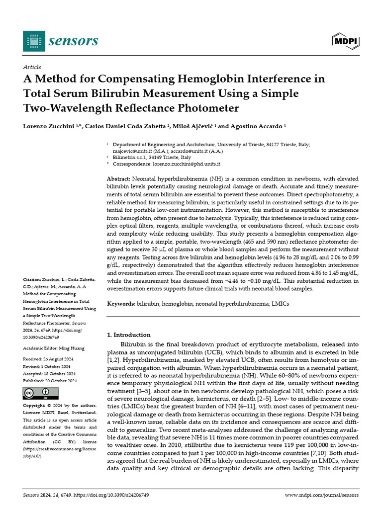 A Method For Compensating Hemoglobin Interference In Total Serum Bilirubin Measurement Using A