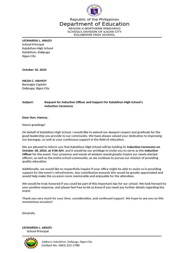 Invitation letter for Induction | PDF