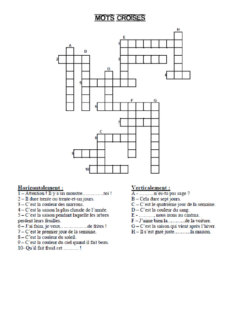 Mots Croises - Ce2 - CM1 | PDF