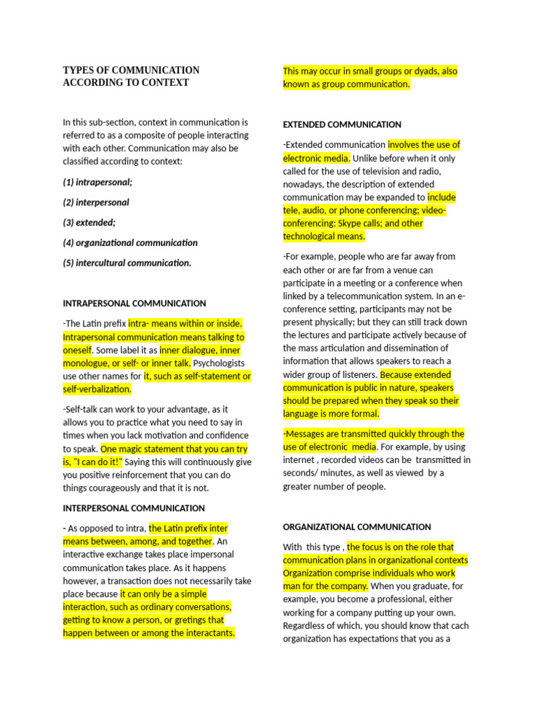 Types of Communication According To Context | PDF | Communication ...