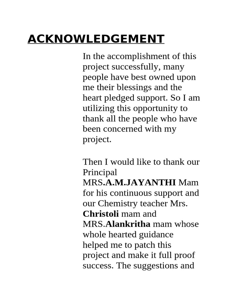 Acknowledgement Chemistry | PDF