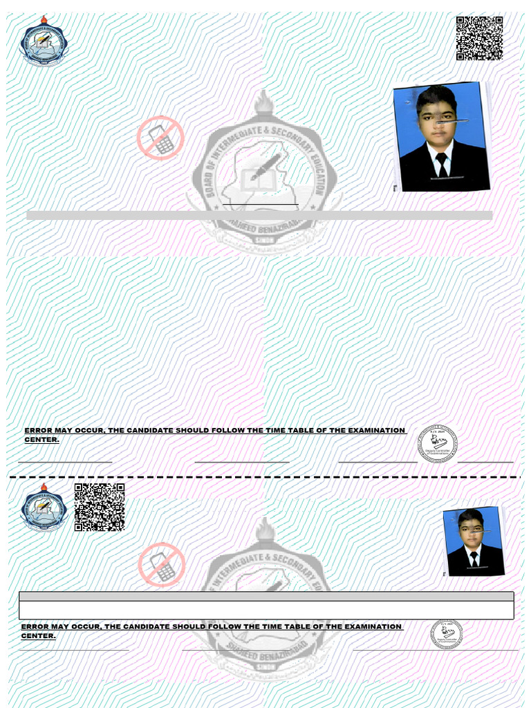 Exam Slip 546. GOVT BOYS HIGHER SECONDARY SCHOOL NEW JATOI HSC-II Pre ...