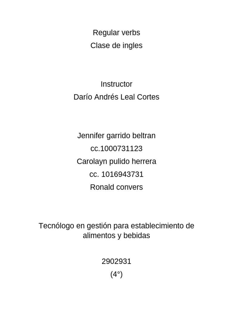 Regular Verbs List for English Class | PDF