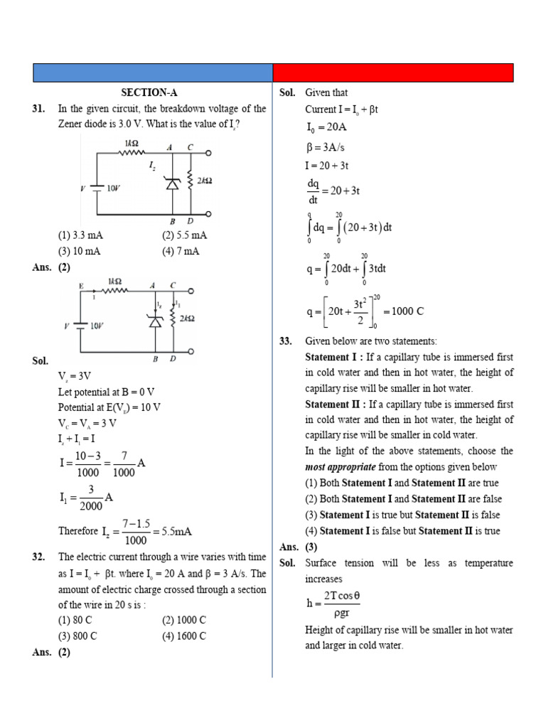 JEE Mains 2024 Jan 29 Shift 1 | PDF | Electronvolt | Force