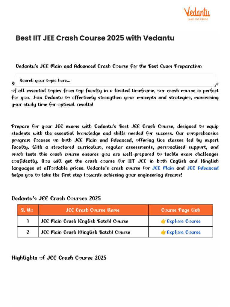 Best IIT JEE Crash Course 2025 With Vedantu | PDF