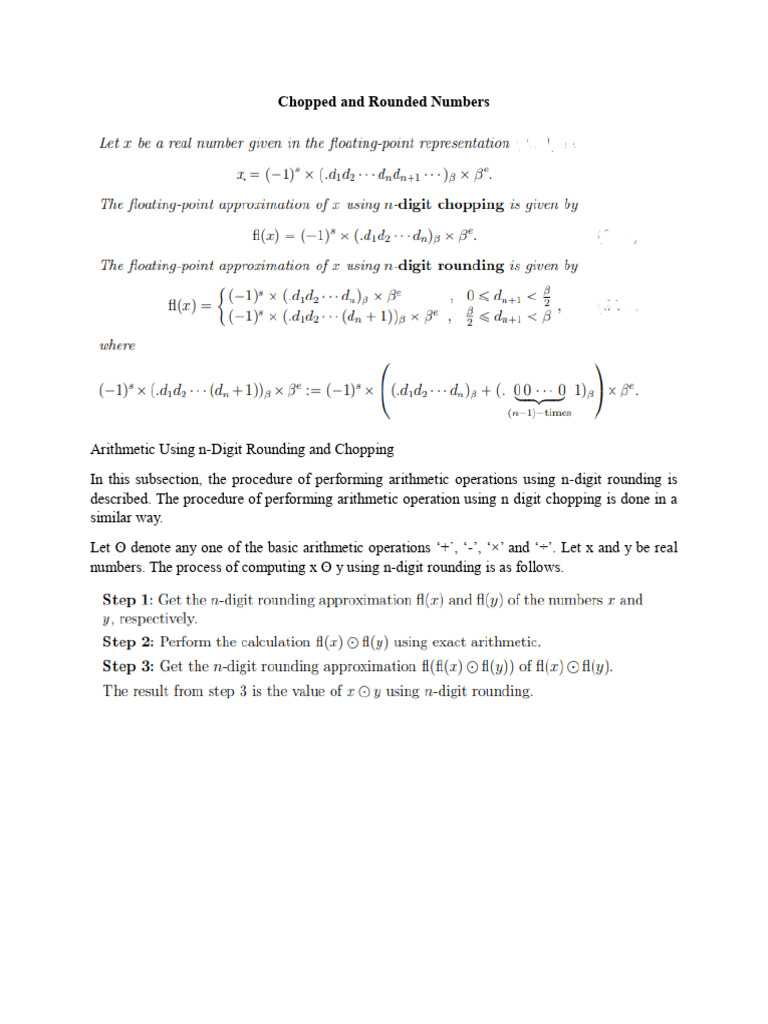 n-Digit Rounding and Chopping in Arithmetic | PDF | Teaching Methods & Materials | Computers