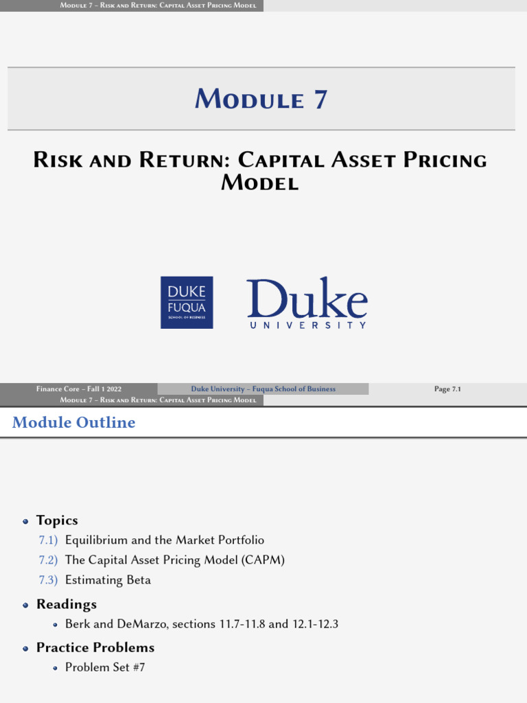 Finance 2022 Fall1 LectureNotes Module07 | PDF | Capital Asset Pricing ...