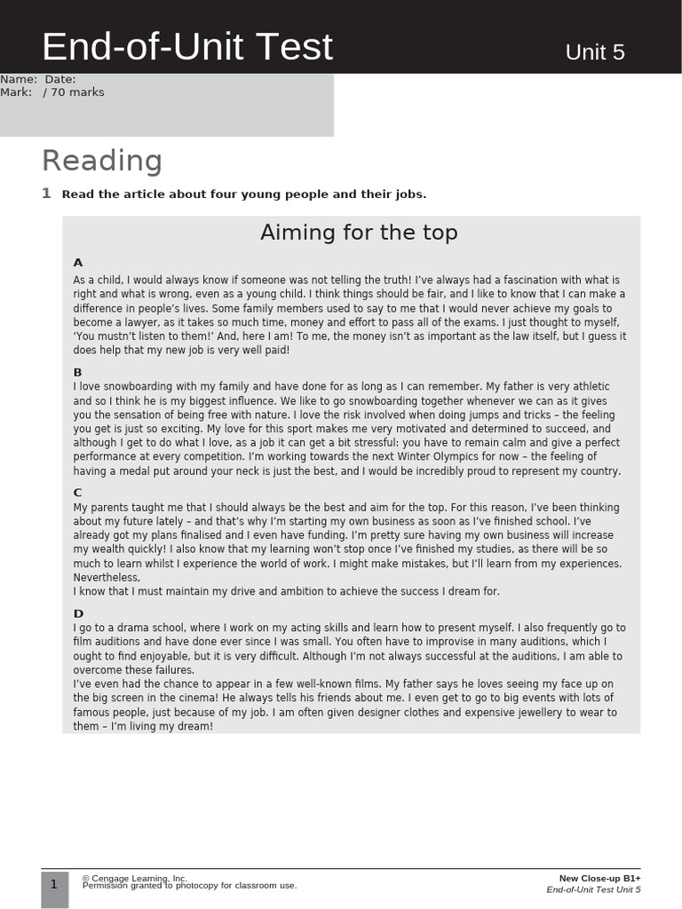 B1 Unit 5 End-of-Unit Test | PDF | Feeling