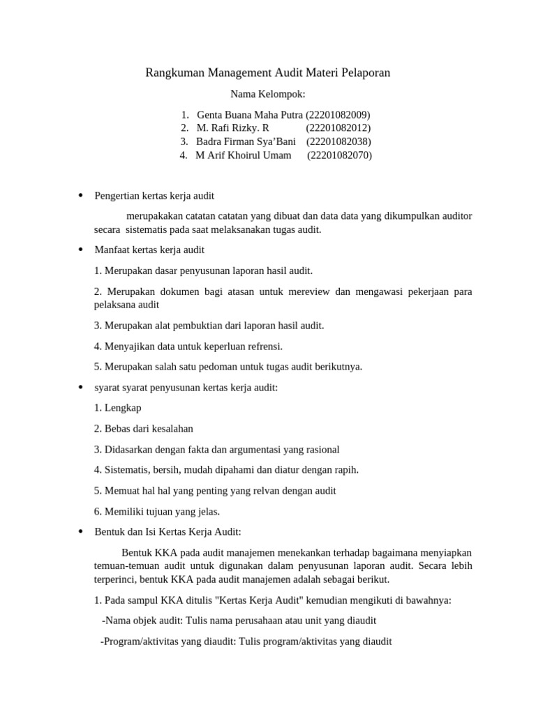 Rangkuman Management Audit Materi Pelaporan | PDF