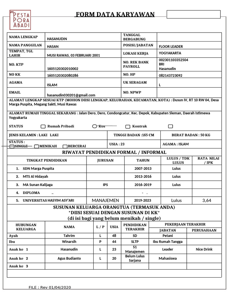 Data Karyawan Baru 1 | PDF