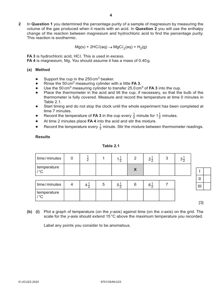 9701 - 35 Chemistry Paper 3 Advanced Practical Skills 1 | PDF ...