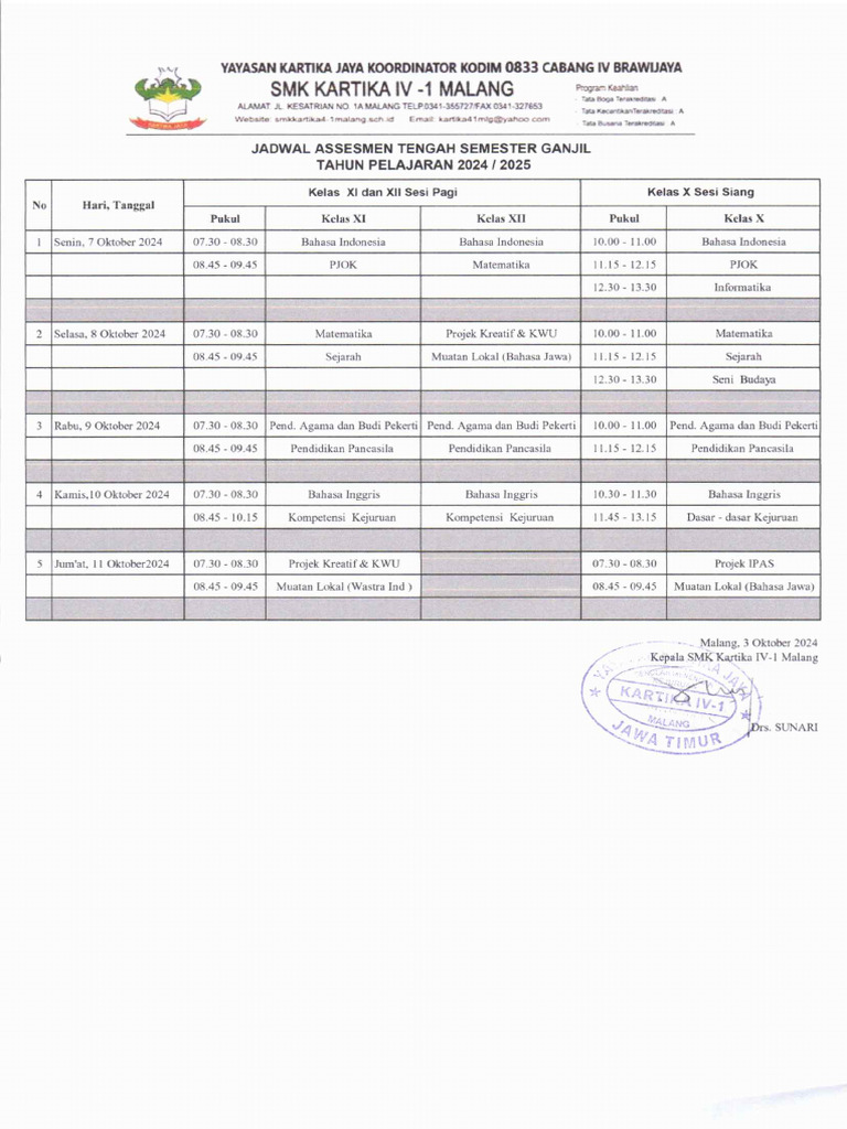 Jadwal ATS Semester Ganjil 2425 | PDF