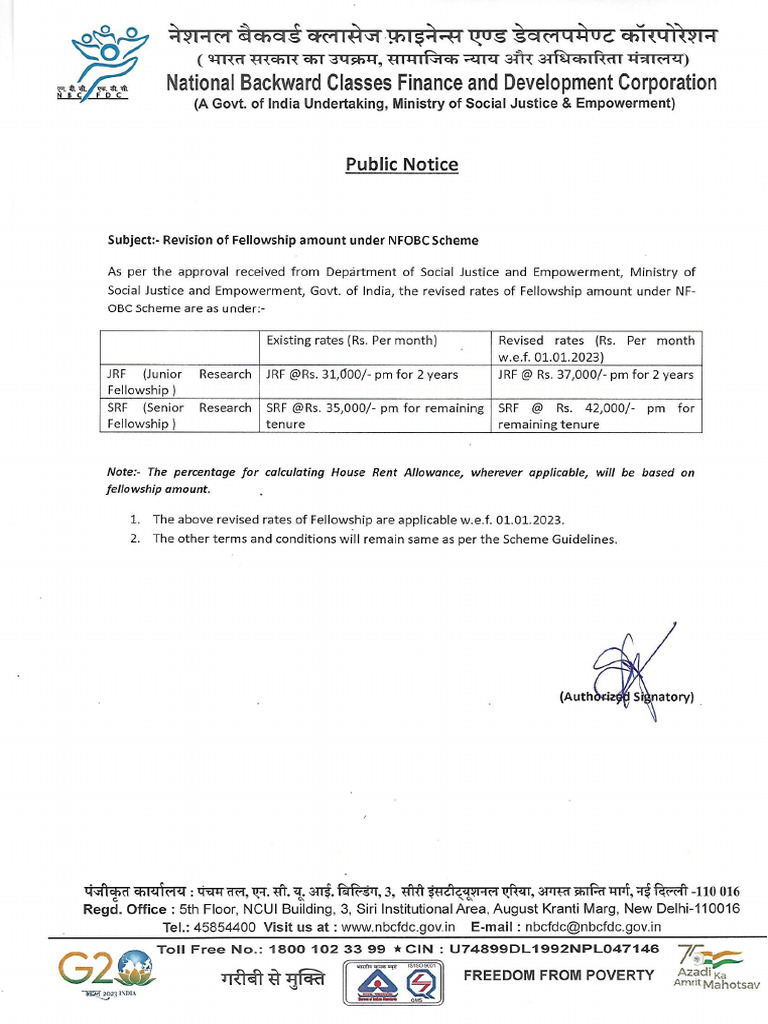 NFOBC JRF - SRF Rate | PDF