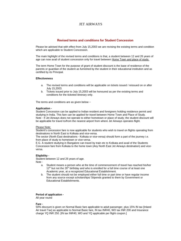 Revised terms and conditions for Student Concession | PDF