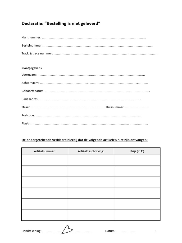 NL Declaration Missing Parcel 2023 | PDF