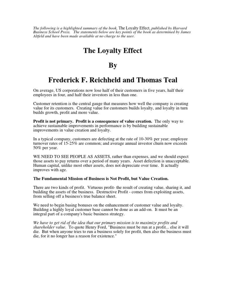 The Loyalty Effect | PDF | Profit (Accounting) | Employment